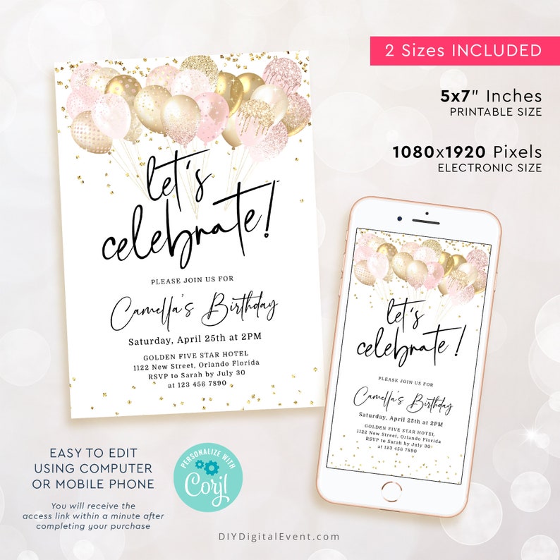 Editable Let's Celebrate Party Invitation Template - Etsy