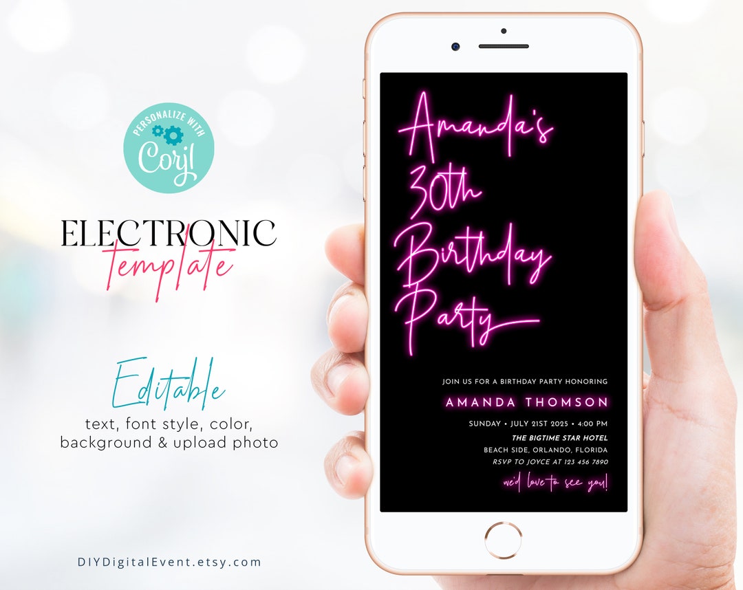Electronic Birthday Invitation Template, Editable Birthday Invitation ...