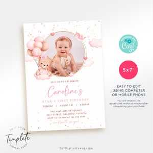 Editable Cute Bear Birthday Invitation Template Printable - Etsy