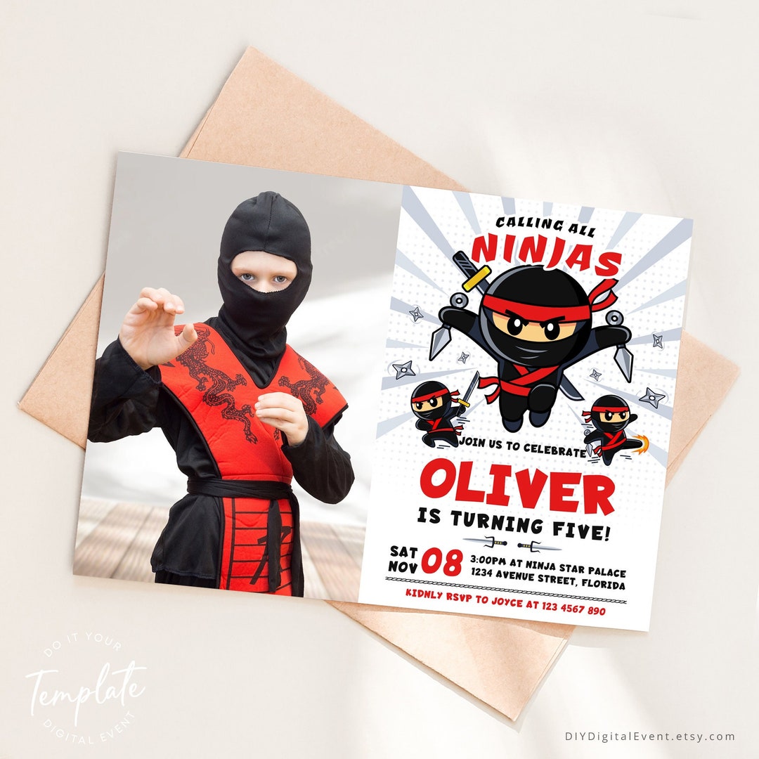 Editable Ninja Birthday Invitation Template With Photo Printable Ninja ...