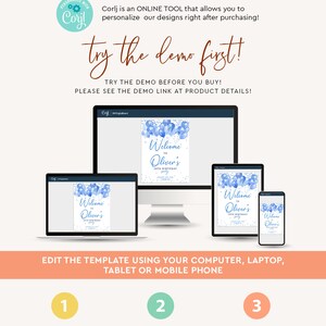 Blue Birthday Welcome Sign Template Editable Balloons Birthday Easel ...