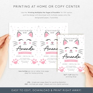 Kitty Cat Birthday Invitation Template Editable Kitten Birthday Party ...
