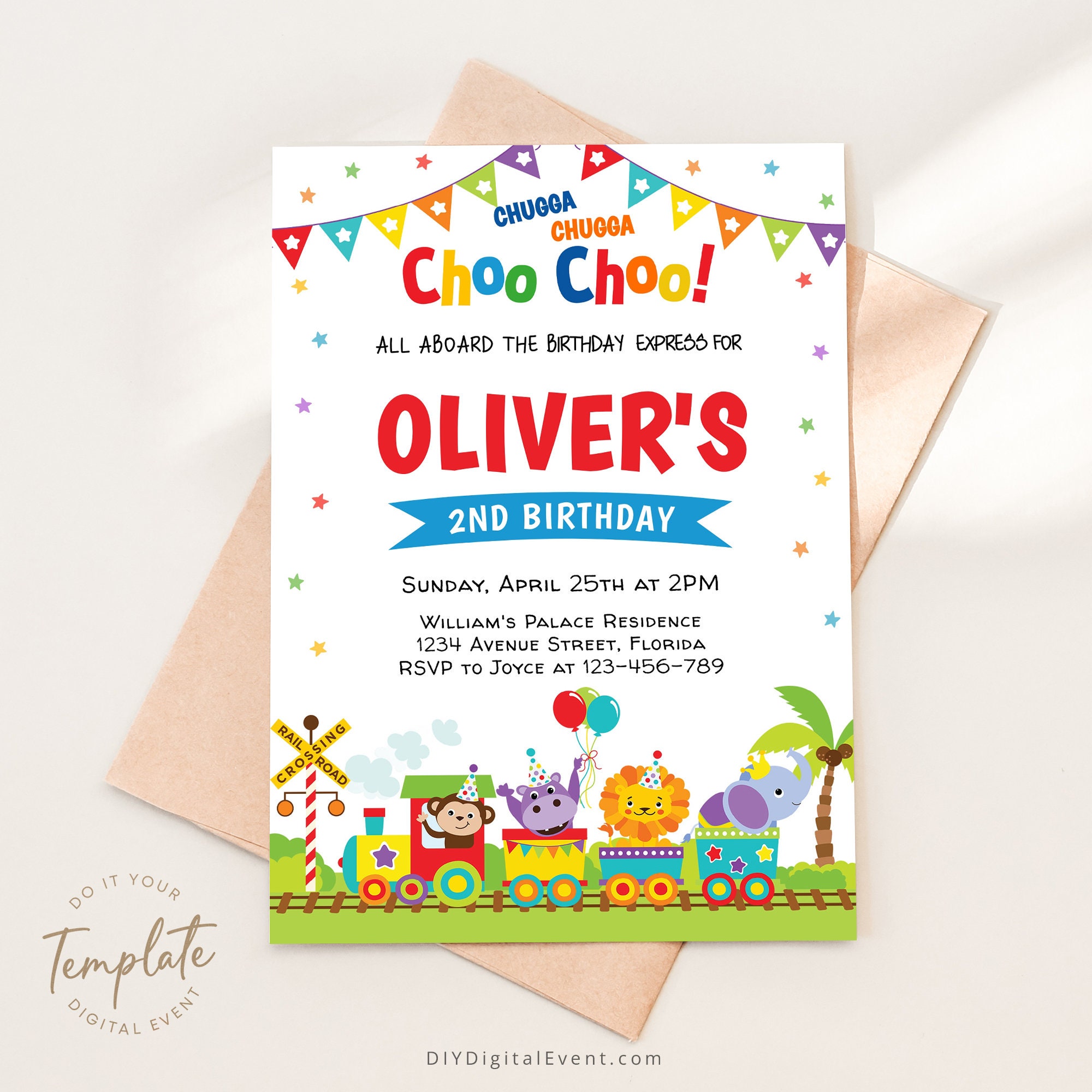 Electronic Train Birthday Invitation Template Editable Zoo - Etsy