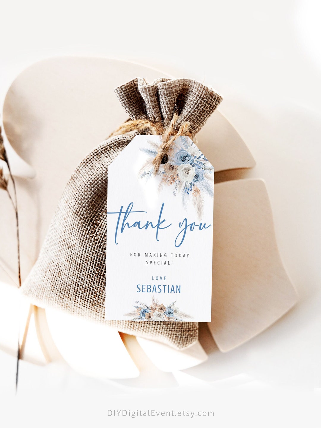 EDITABLE Blue Boho Thank You Tag Floral Birthday Thank You - Etsy