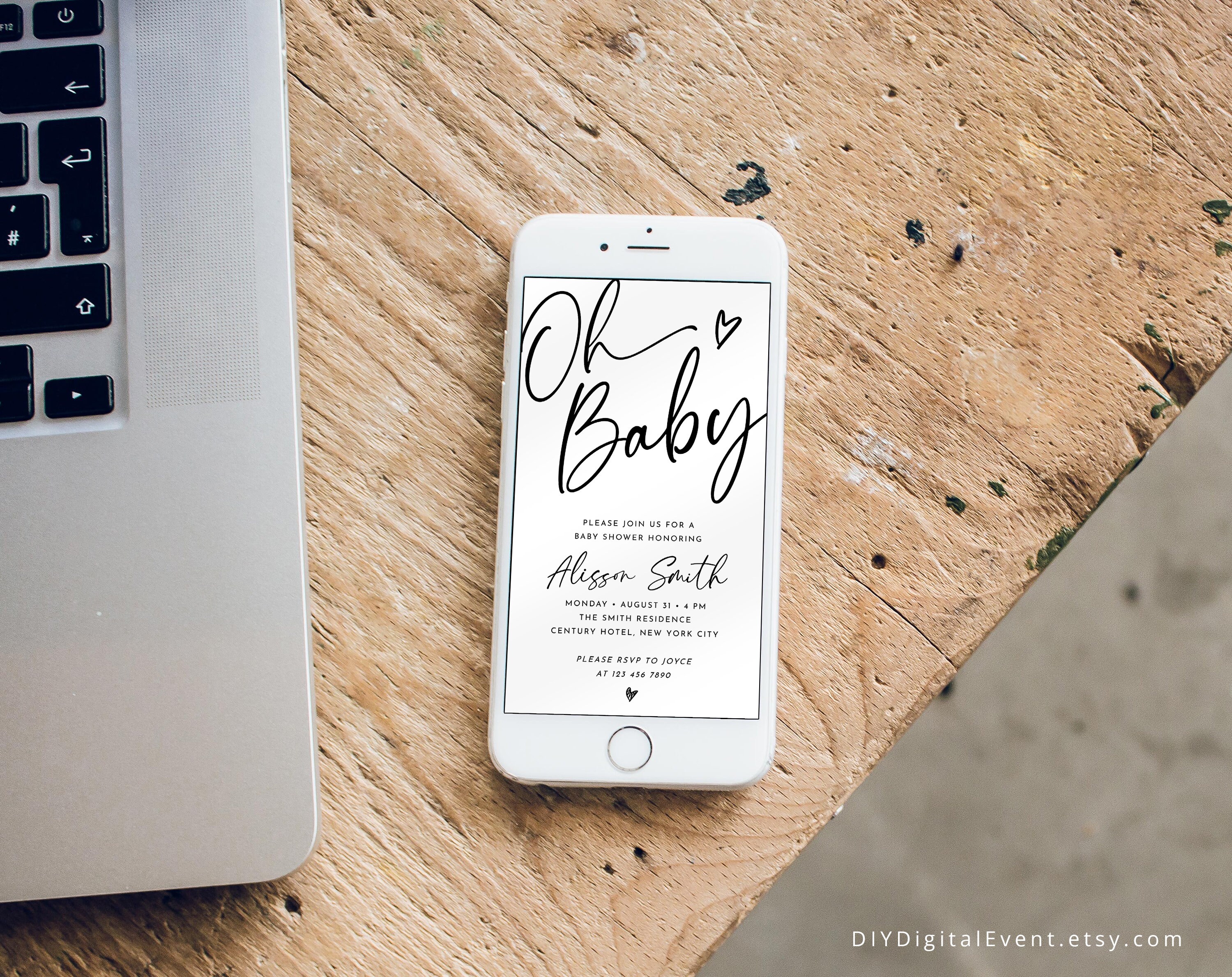 Electronic Baby Shower Invitation Template Minimalist Baby - Etsy