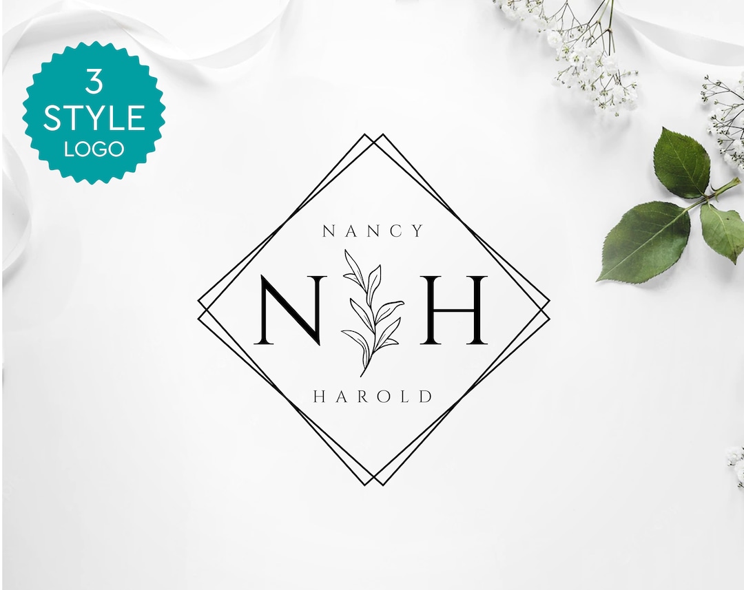 Simple Wedding Logo Floral Wedding Monogram Logo Modern Custom Logo ...