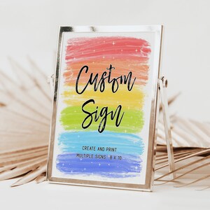 Custom Sign Editable Template, Watercolor Rainbow Birthday Sign Baby ...
