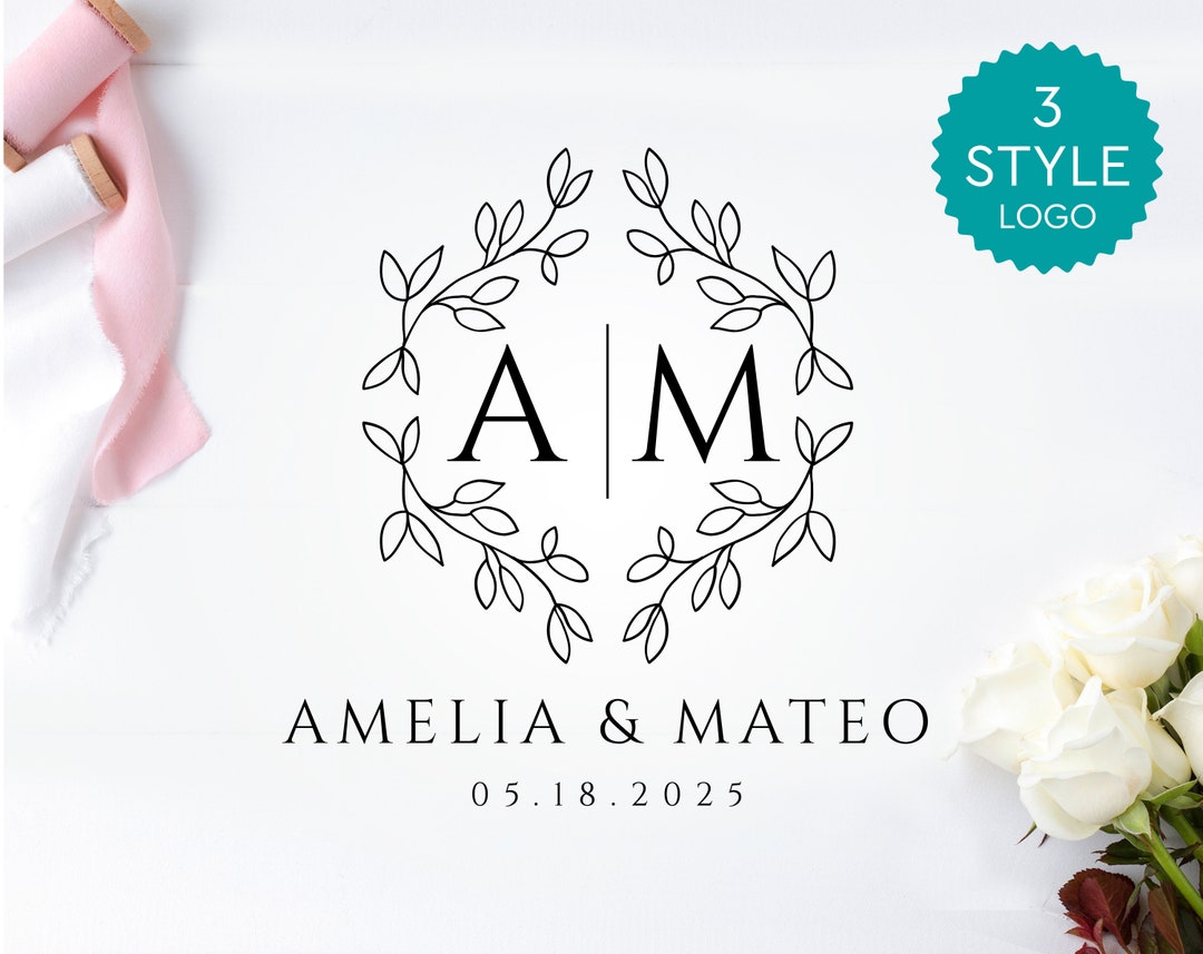 Simple Wedding Logo, Floral Wedding Monogram Logo, Custom Logo ...