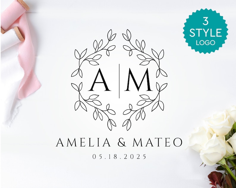 Simple Wedding Logo, Floral Wedding Monogram Logo, Custom Logo ...