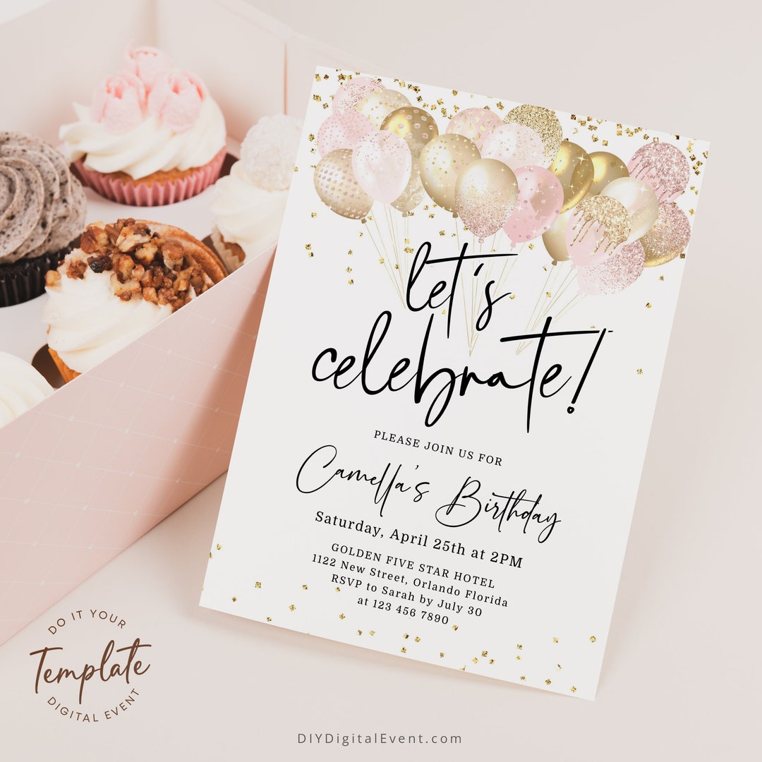 Editable Let's Celebrate Party Invitation Template Printable Surprise ...