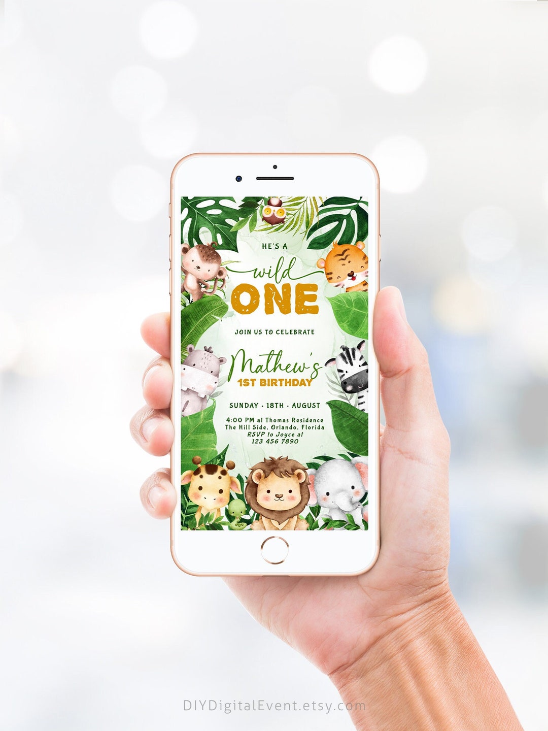 Editable Safari First Birthday Electronic Invitation Template Safari ...