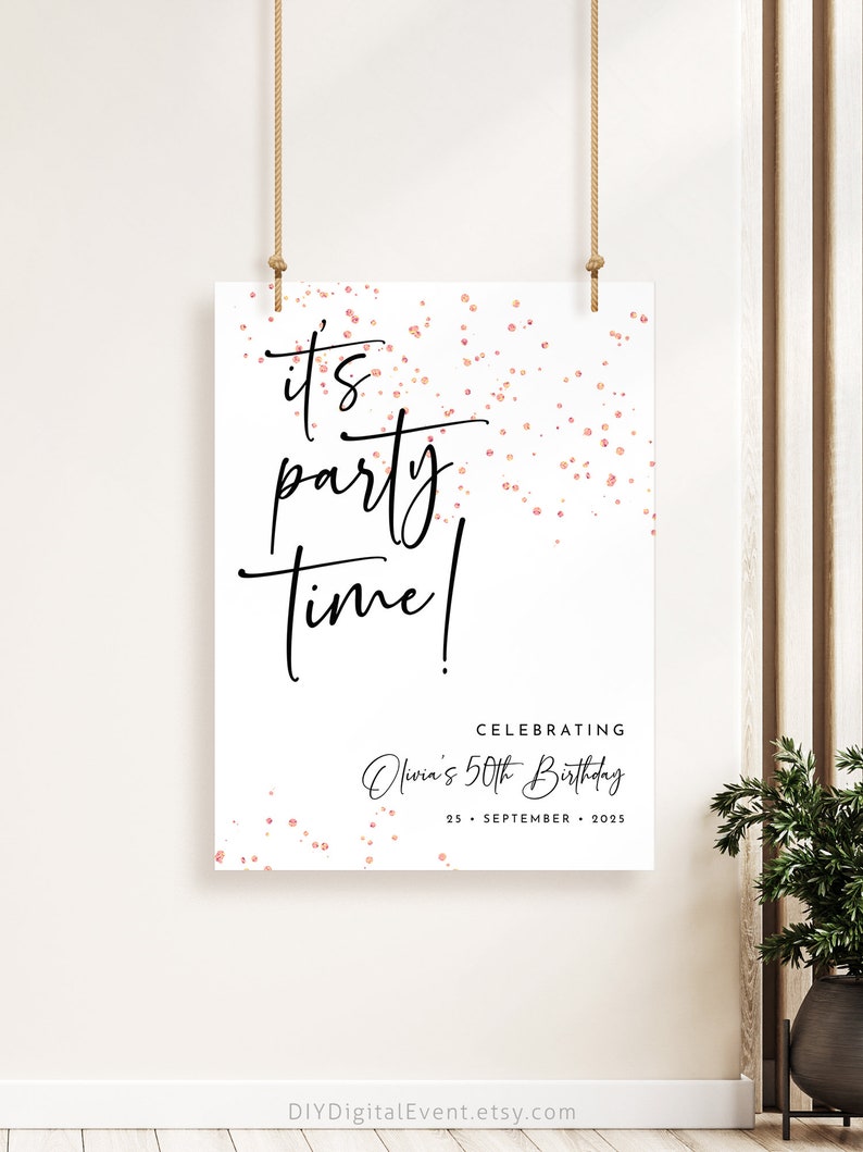 Minimalist Welcome Sign Template Editable Rose Gold Glittery Birthday ...