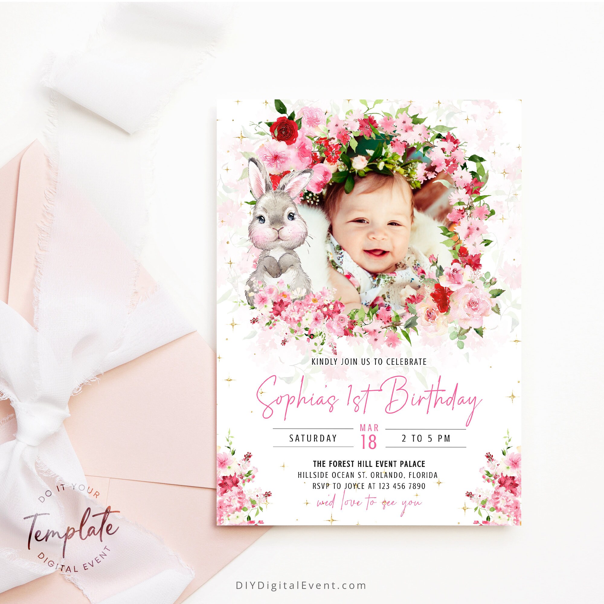 Editable Bunny Birthday Invitation Template Printable Rabbit - Etsy