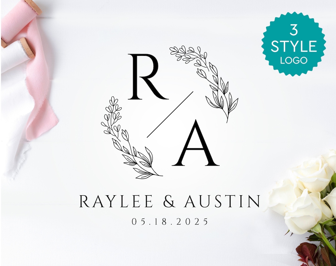 Wedding Monogram Logo | Elegant Floral Initial Design | Custom Bride ...