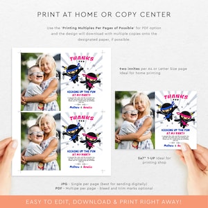 Ninja Birthday Thank You Card Template Printable Ninja With Photo ...