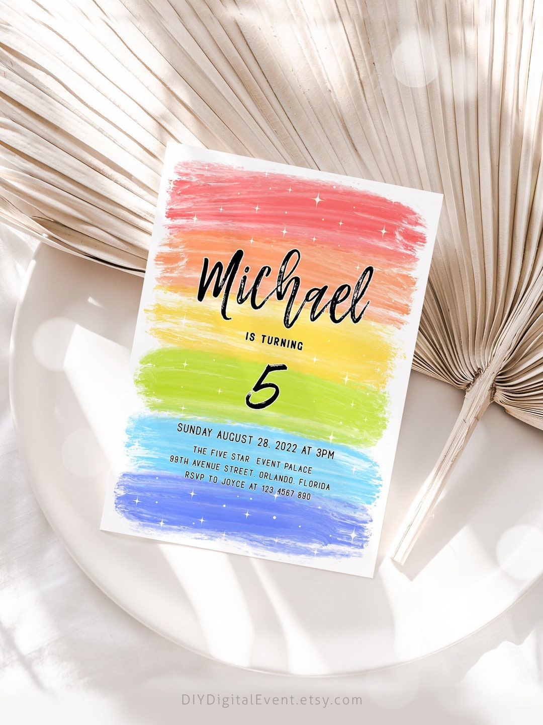 Editable Rainbow Birthday Invitation Template Printable Colorful ...