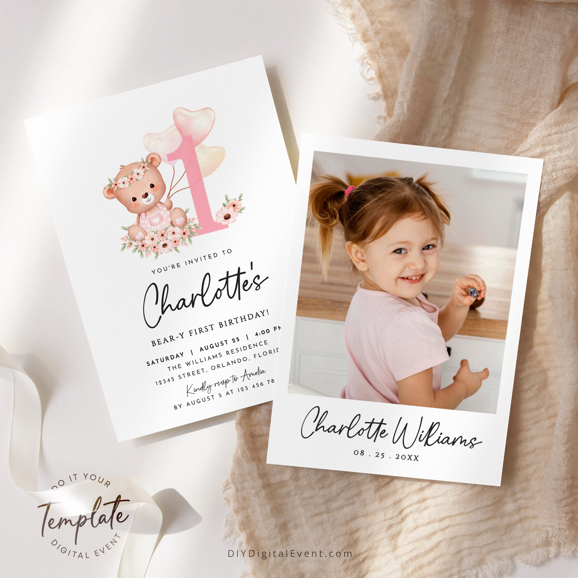 Teddy Bear Birthday Party Bundle Template Editable Bear Invitation ...