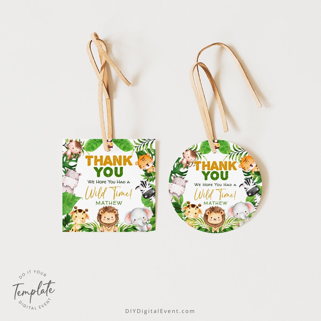 EDITABLE Safari Animals Favor Tags Wild One Birthday Thank You Tags ...