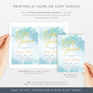 Editable Baby Shower Invitation Template Aqua Gold Baby Shower ...
