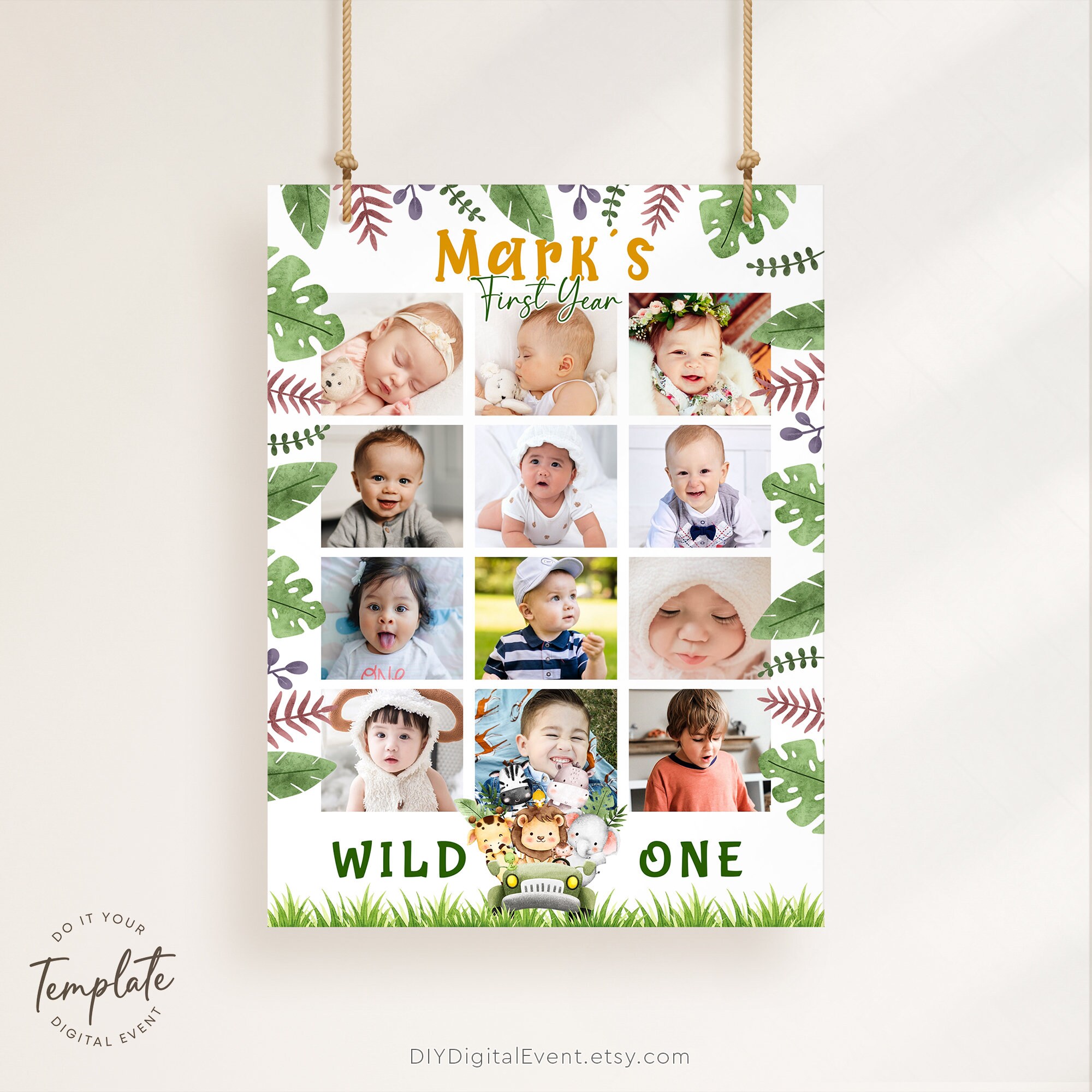 Editable 12 Month Photo Poster Wild One Photo Collage Sign - Etsy