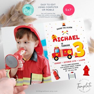 Editable Firetruck Birthday Invitation Template Printable Firetruck ...