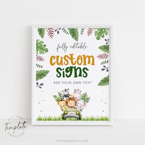 Safari Animals Custom Sign Template Editable Wild Animals Custom Sign ...