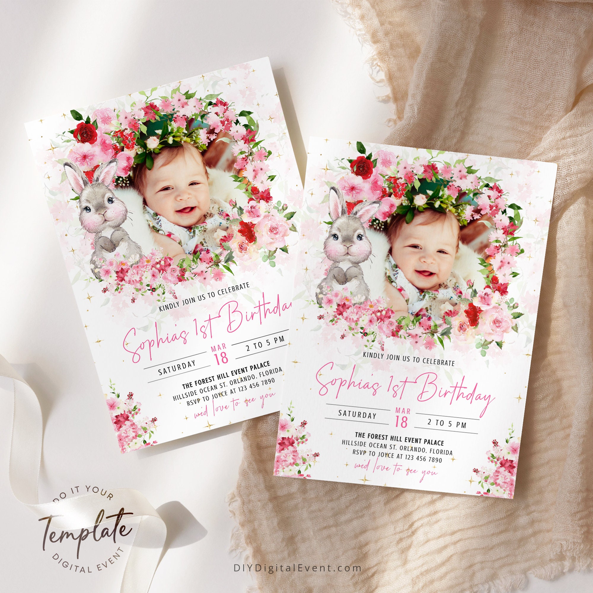 Editable Bunny Birthday Invitation Template Printable Rabbit - Etsy
