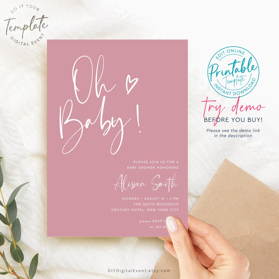 Plantilla de invitación editable para baby shower Invitación imprimible ...