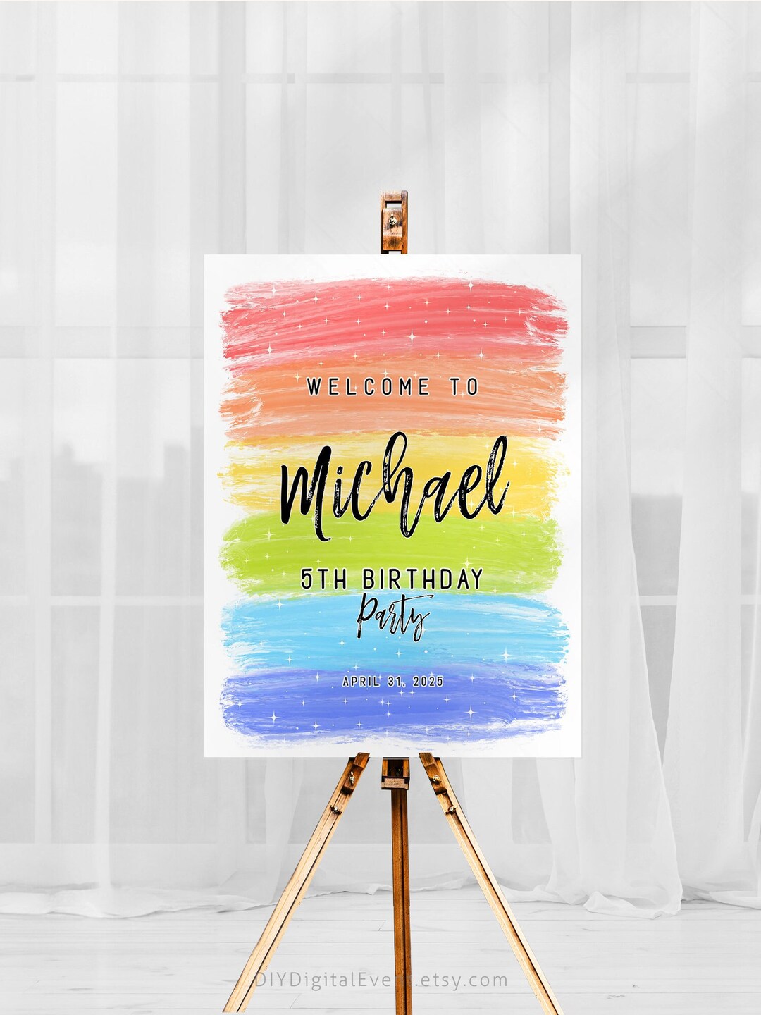 Rainbow Welcome Sign Template Editable Colorful Bright Birthday Easel ...