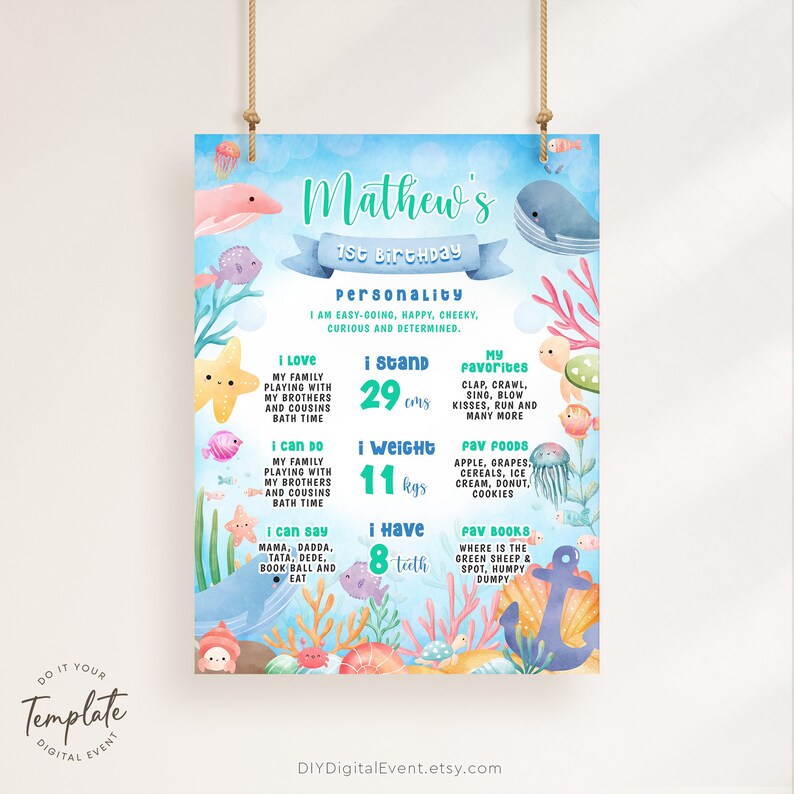 Editable Under the Sea Milestone Birthday Poster Template Printable ...