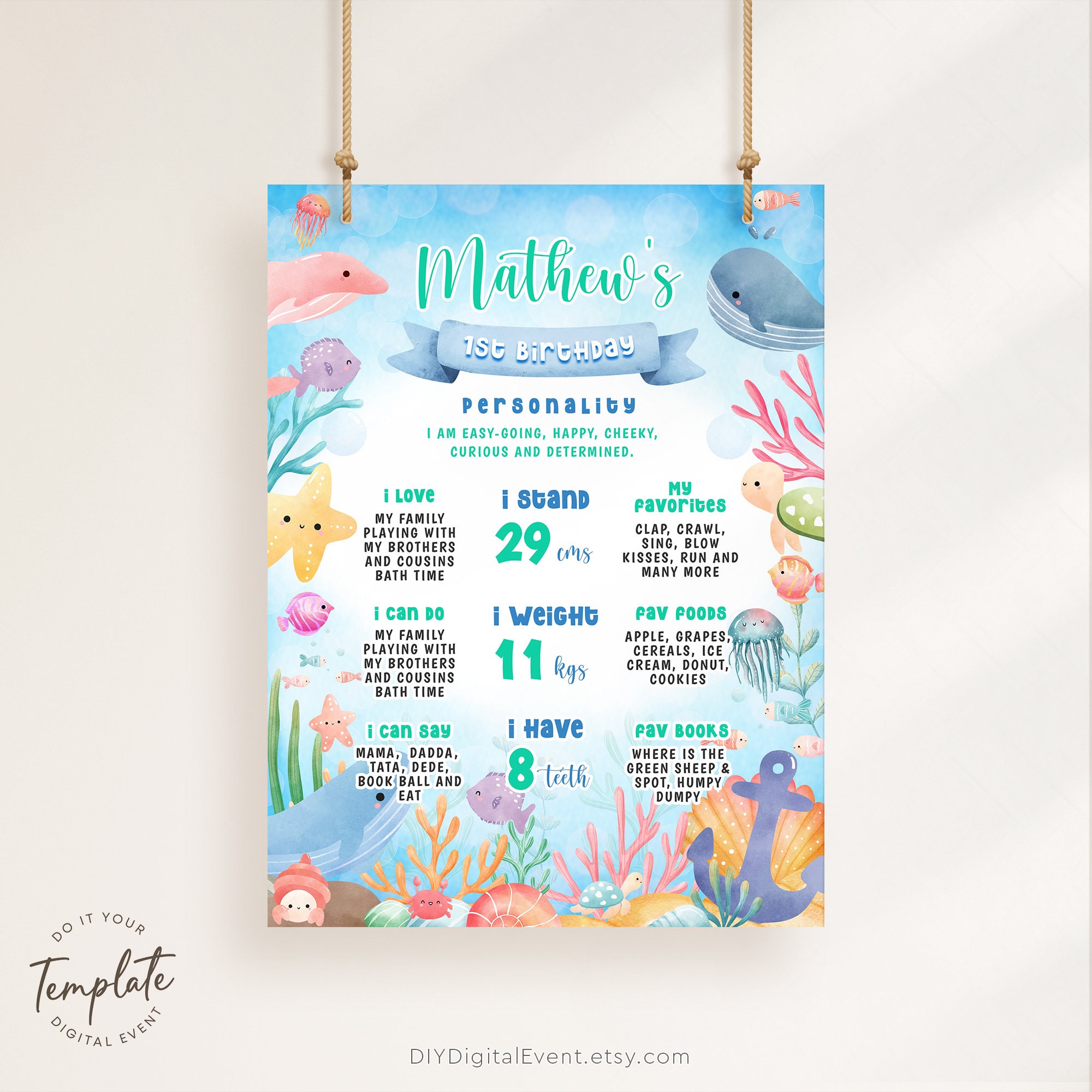 Editable Under the Sea Milestone Birthday Poster Template Printable ...