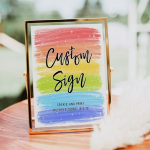 Custom Sign Editable Template, Watercolor Rainbow Birthday Sign Baby ...