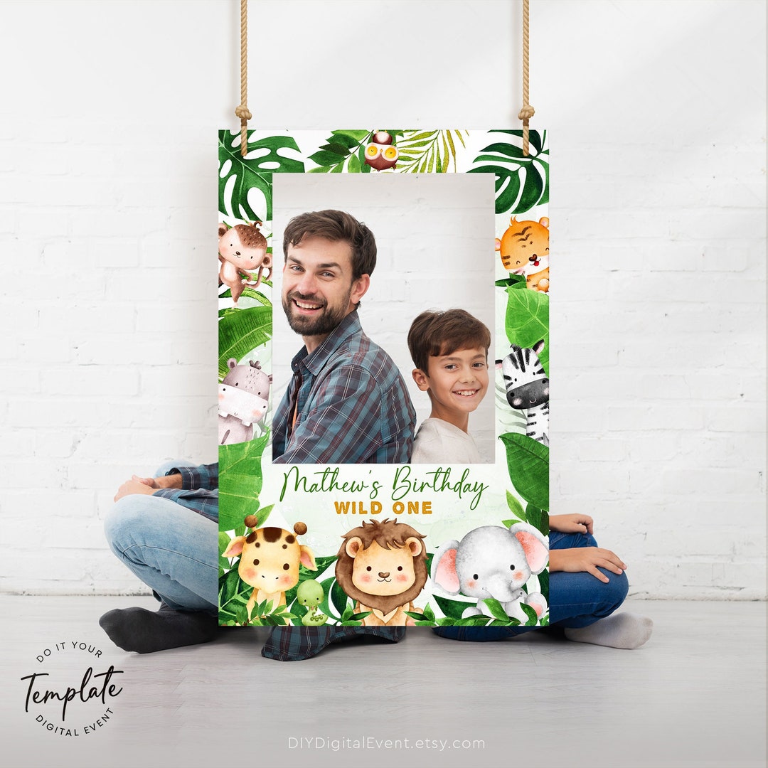 Editable Safari Animals Photo Booth Frame Template Jeep Wild One Banner ...