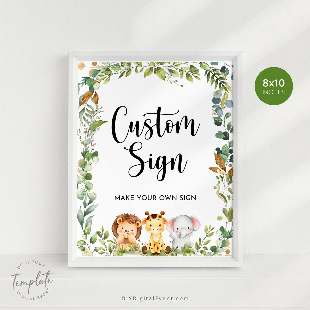 Safari Animals Custom Sign Template Editable Wild Animals Custom Sign ...