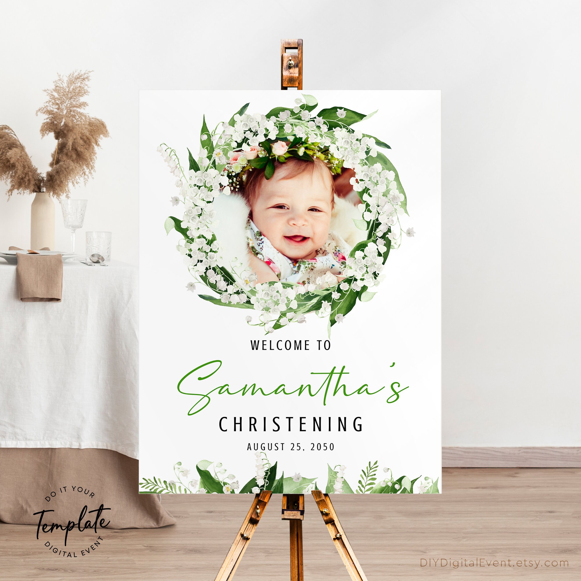 Lily of the Valley Welcome Sign Template Printable Christening Welcome ...
