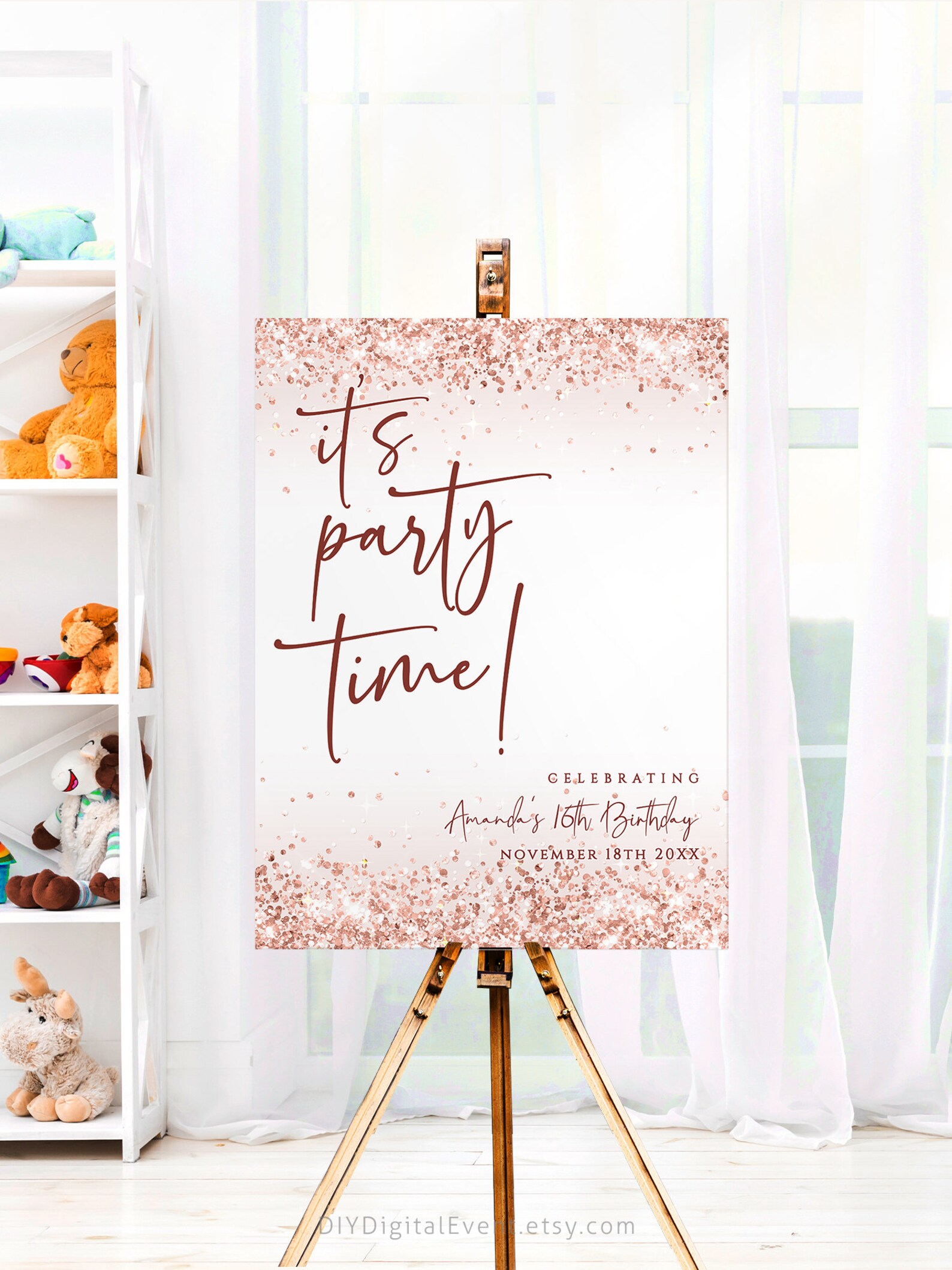 Rose Gold Welcome Sign Template Editable Glittery Rose Gold Birthday ...