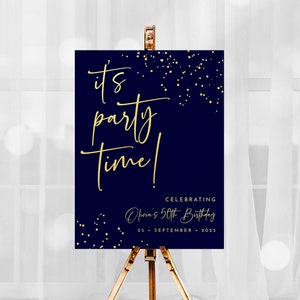 Navy Blue Welcome Sign Template Editable Gold Glittery Birthday Welcome ...