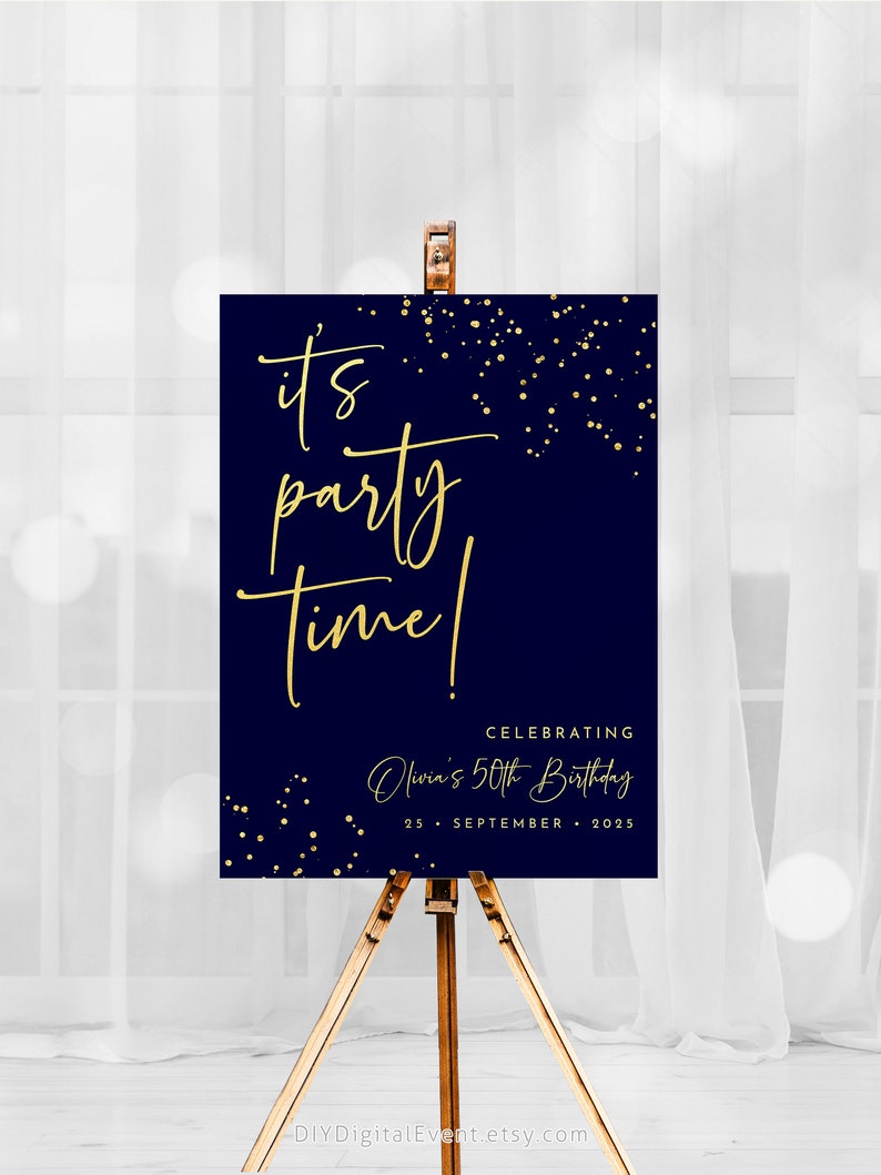 Navy Blue Welcome Sign Template Editable Gold Glittery Birthday Welcome ...