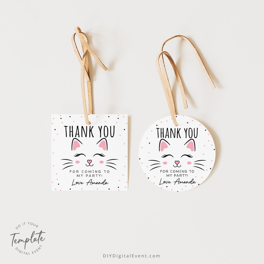 EDITABLE Kitten Cat Favor Tags Kitty Face Birthday Thank You Tags ...