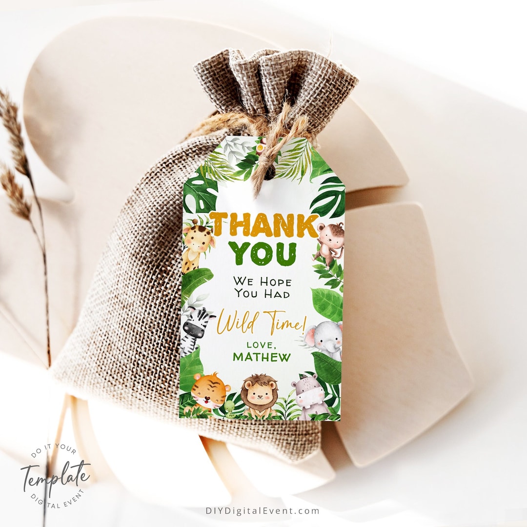 EDITABLE Safari Animals Thank You Tags Wild One Birthday Favor Tags ...