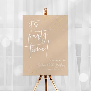 Minimalist Welcome Sign Template Gold Editable Beige Birthday Welcome ...