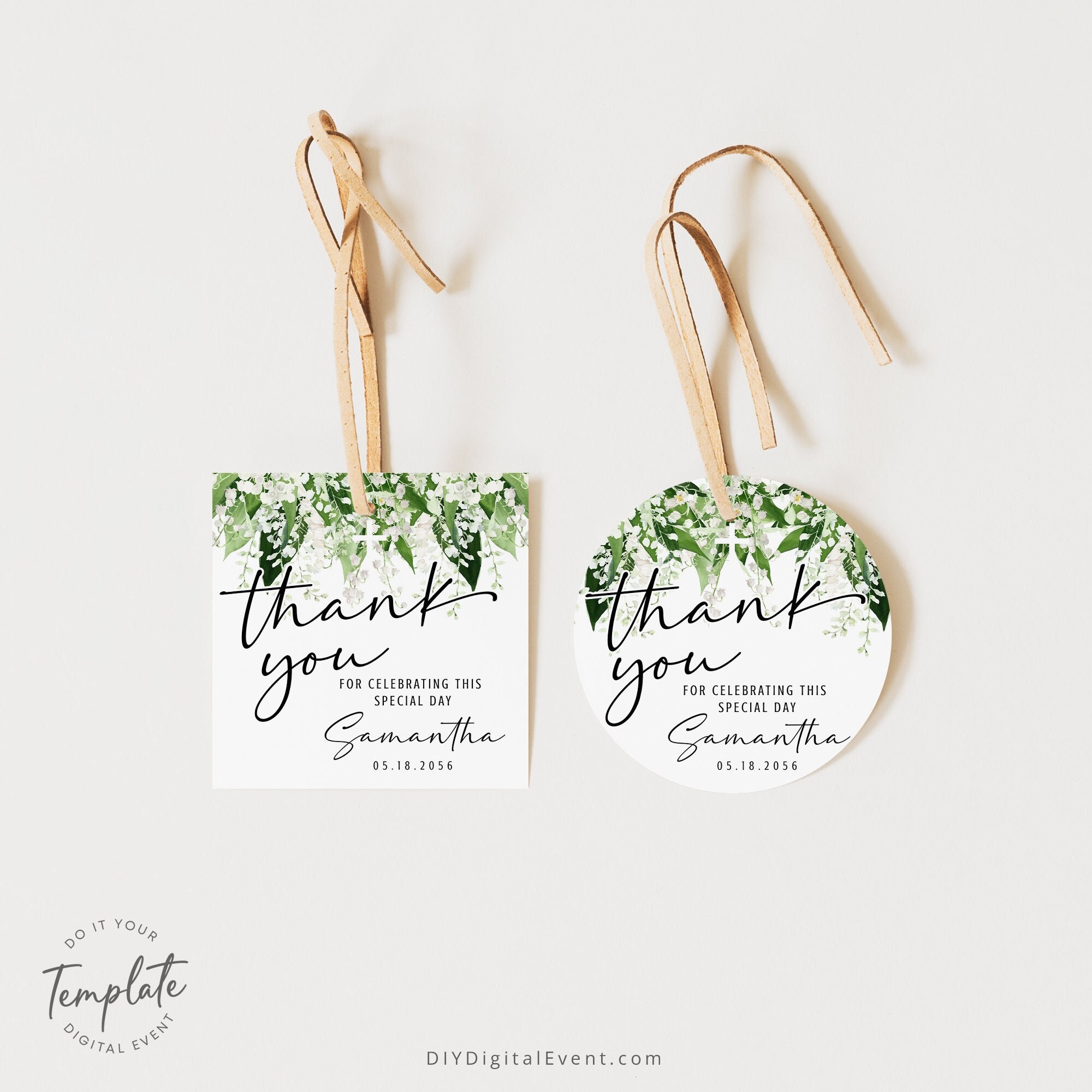 EDITABLE Lily of the Valley Favor Tags Greenery Baptism Birthday Thank ...