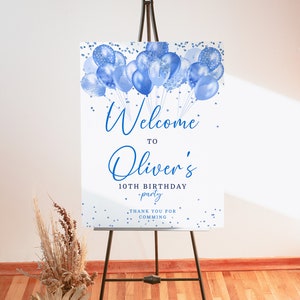 Blue Birthday Welcome Sign Template Editable Balloons Birthday Easel ...