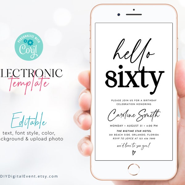 Hello Sixty Birthday Invitation - Etsy