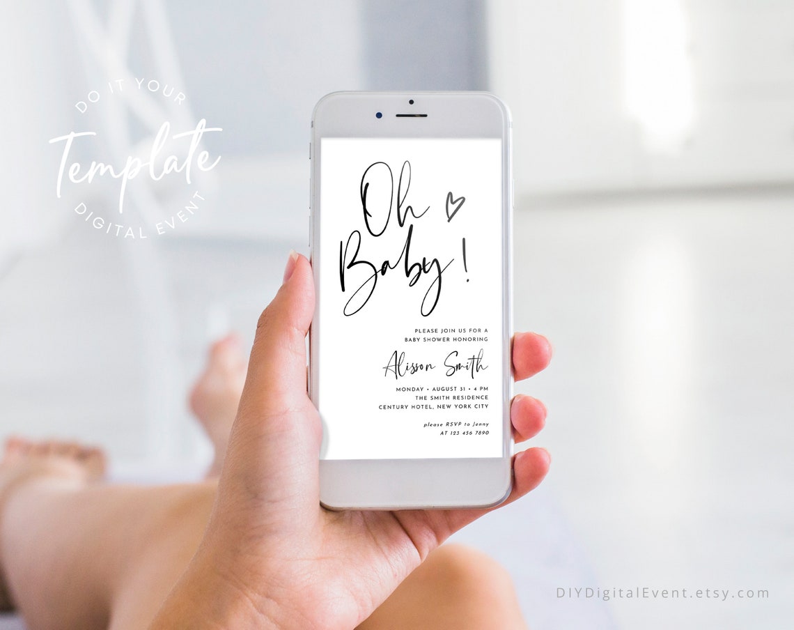 Electronic Baby Shower Invitation Template Minimalist Baby - Etsy
