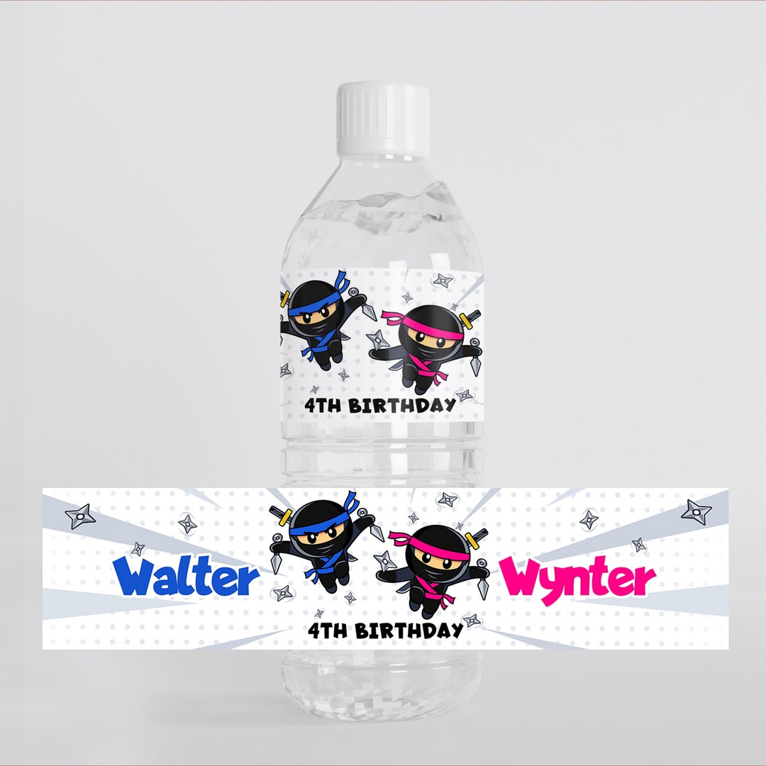 Editable Twin Ninja Water Bottle Label Template Printable Birthday ...
