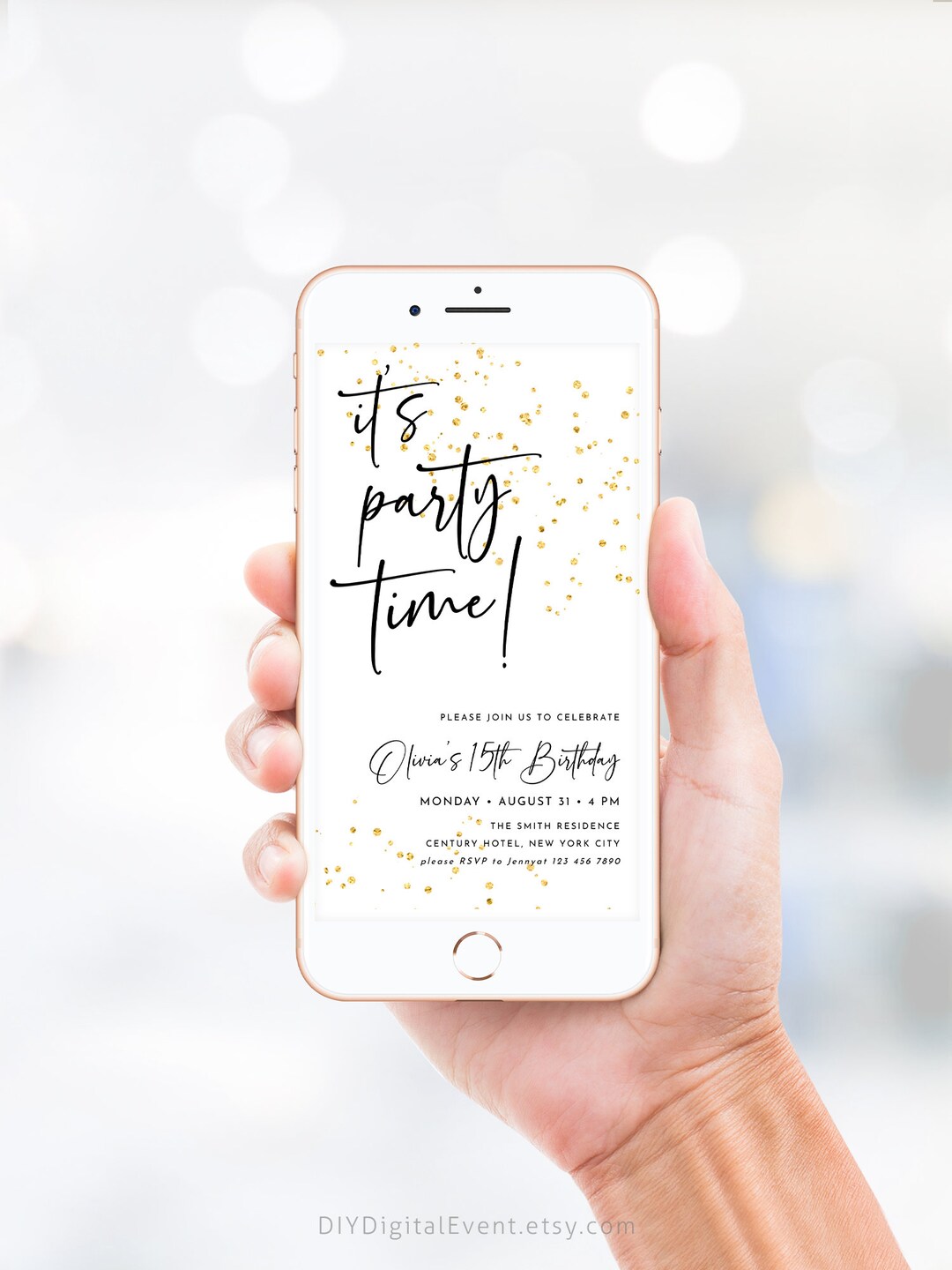 Minimalist Adult Party Time Invitation Template Electronic It's Party ...