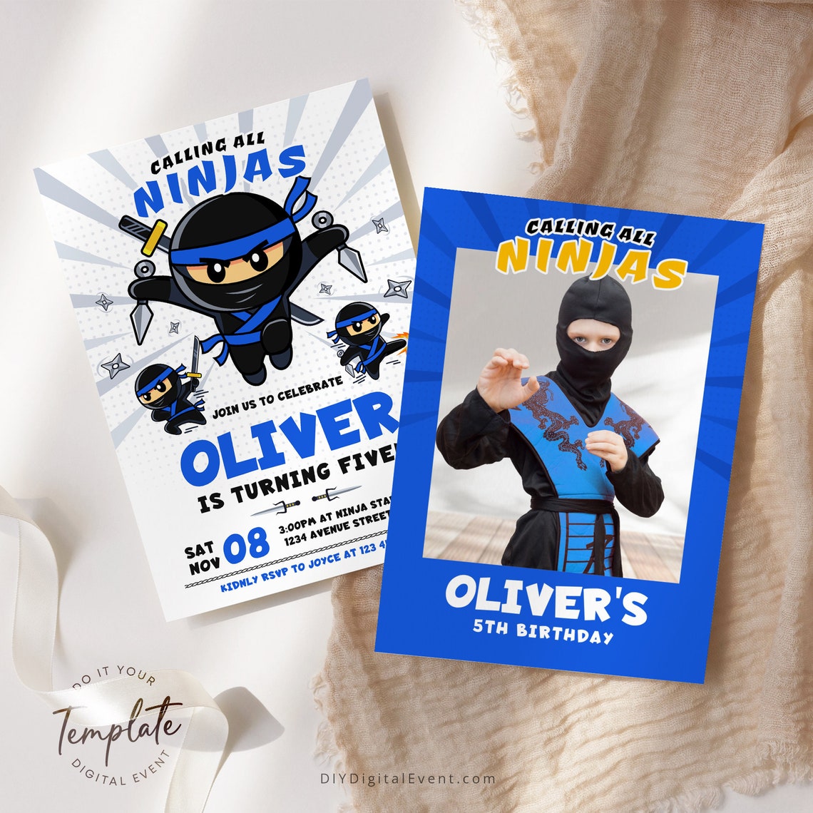 Editable Blue Ninja Birthday Invitation Template Printable Ninja ...