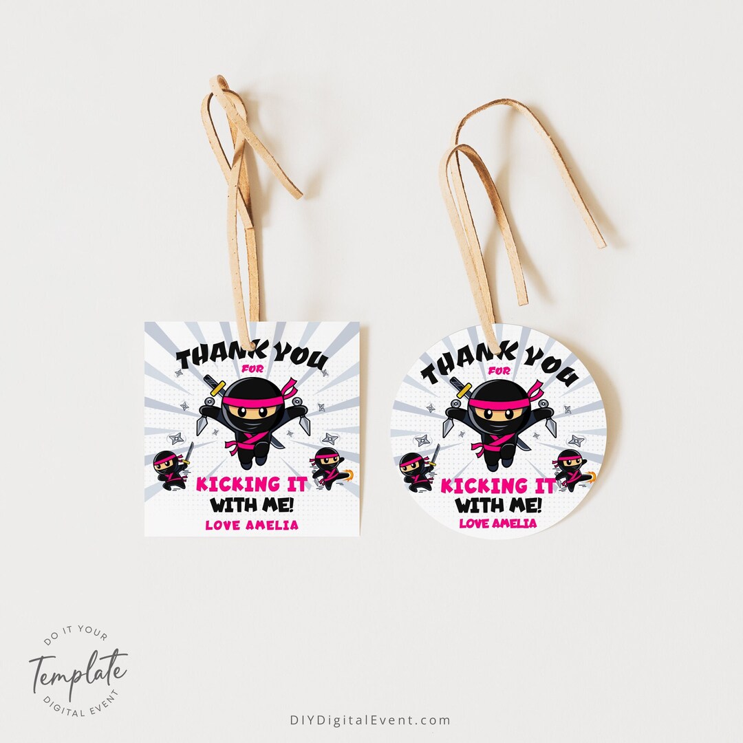 EDITABLE Ninja Favor Tags Ninja Birthday Thank You Tags Pink Ninja ...