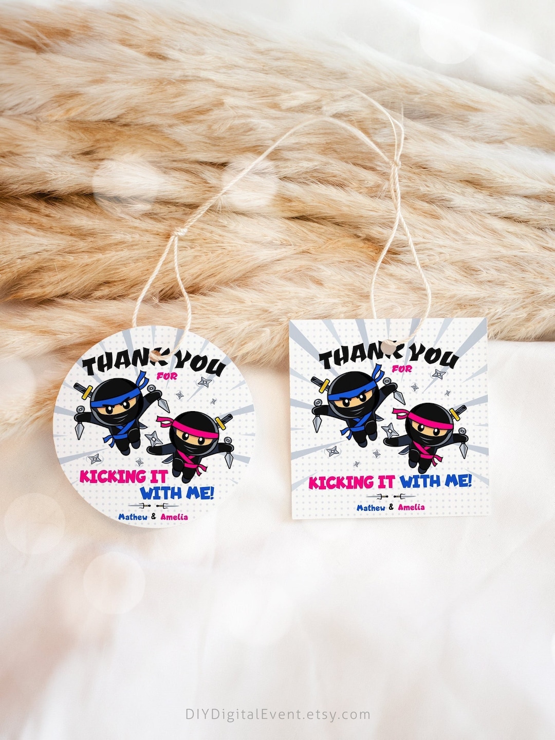 EDITABLE Ninja Favor Tags Ninja Birthday Thank You Tags Twin Ninja ...